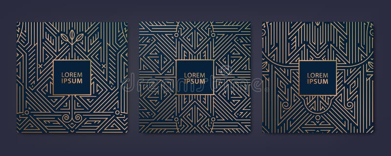Vector Set of Luxury Line Cover Templates, Square Line Art Deco ...