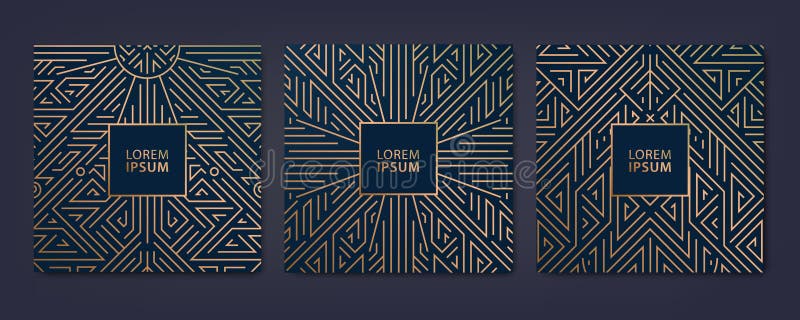 Vector Set of Luxury Line Cover Templates, Square Line Art Deco ...
