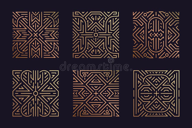 Vector Set of Luxury Line Geometric Templates, Square Line Art Deco ...