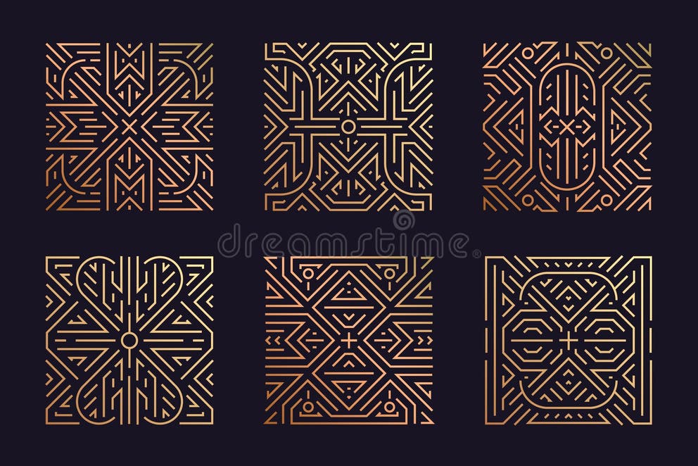 Vector Set of Luxury Line Geometric Templates, Square Line Art Deco ...