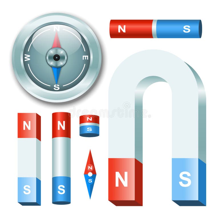 Vector Set Magnets with Compass Stock Vector - Illustration of field ...