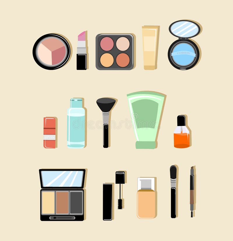 Vector Set Make Up Brushes and Beauty Cosmetic Icon Flat Vector Stock ...
