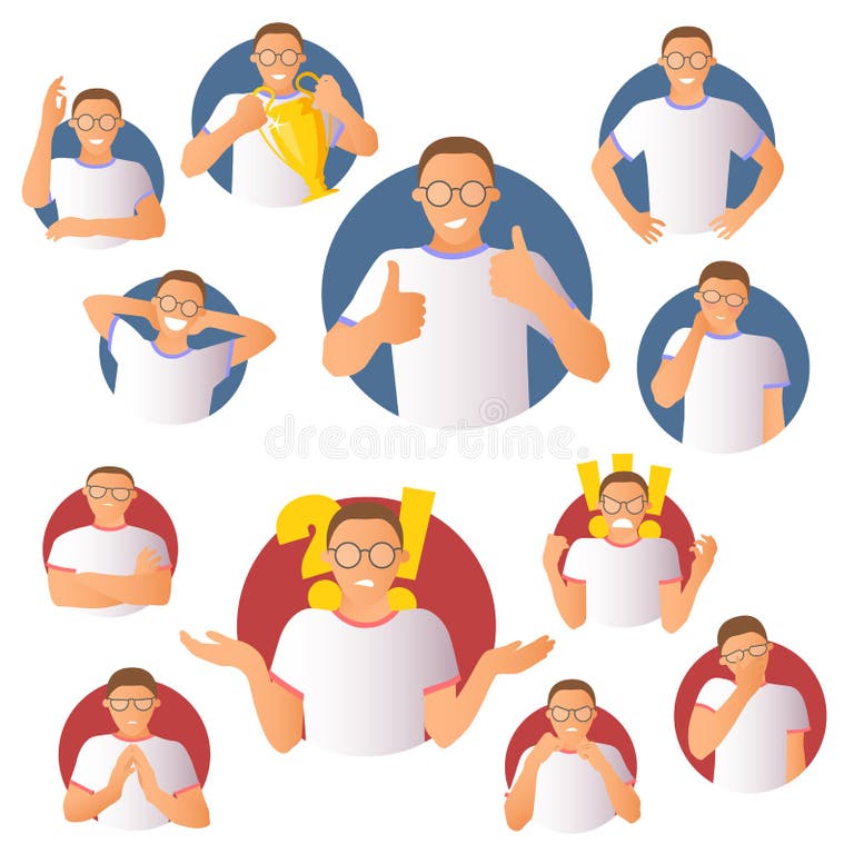 Vector Set of Man Emotional Expressions, Flat Gradient Design Icons ...