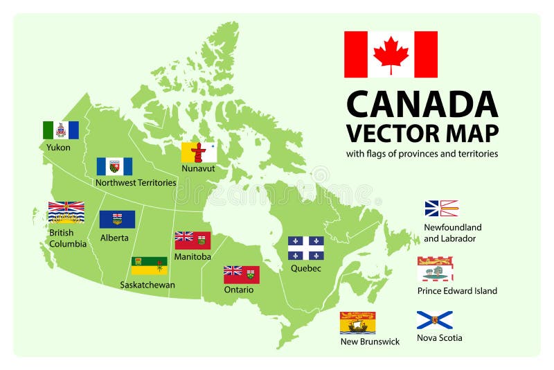 Vector Set. Map of Canada with Provinces and Territories Flags Stock ...