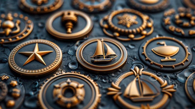 Set of Marine Themed Emblems for Sailing Cruises - Vector Logo or Label ...