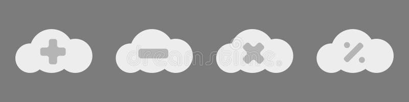Vector Set of Mathematical Symbols in Clouds. Cloud Service Math Symbols Plus Minus Division ...