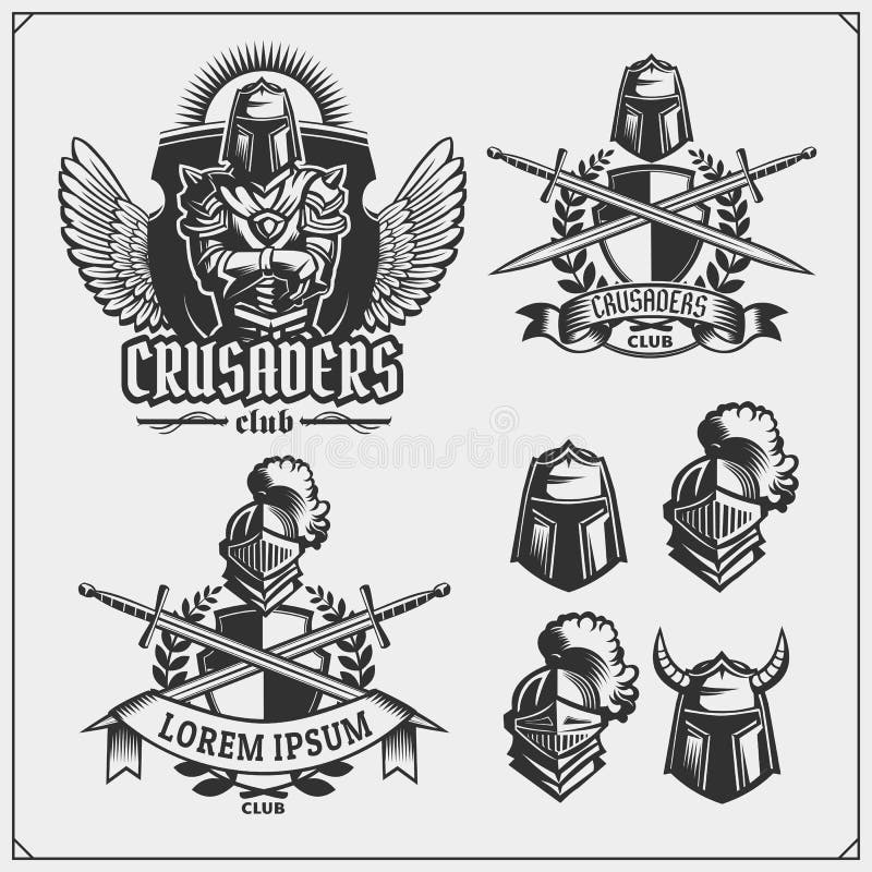 Vector Set of Medieval Warrior Knight Emblems, Logos, Labels, Badges ...