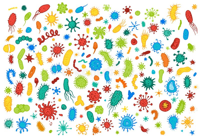 Vector Set of Microbes and Bacteria in Red, Green and Blue Colors. a ...