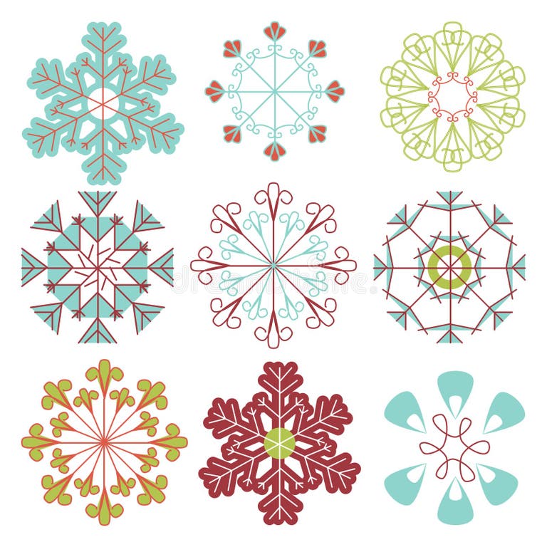 Vector Set of Mod Snowflakes Stock Vector - Illustration of holiday ...