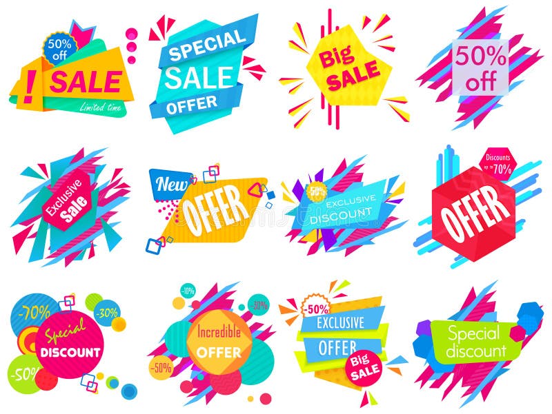 Vector Set of Modern Bright Different Colored Sale Offer Announcements ...