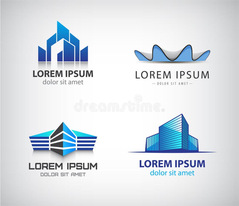 Vector Set of Modern City Logos, Business Uilding Signs, Cityscape ...