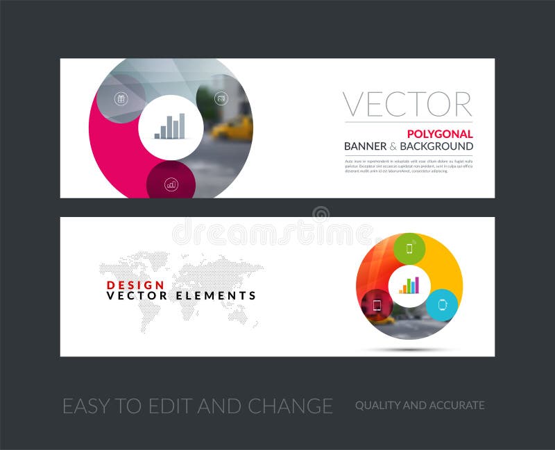 Vector Set of Modern Horizontal Website Banners with Circle Roun Stock ...