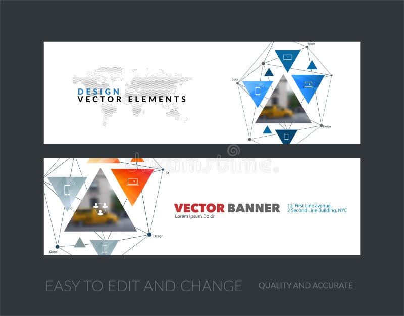 Vector Set of Modern Horizontal Website Banners with Triangular Stock ...