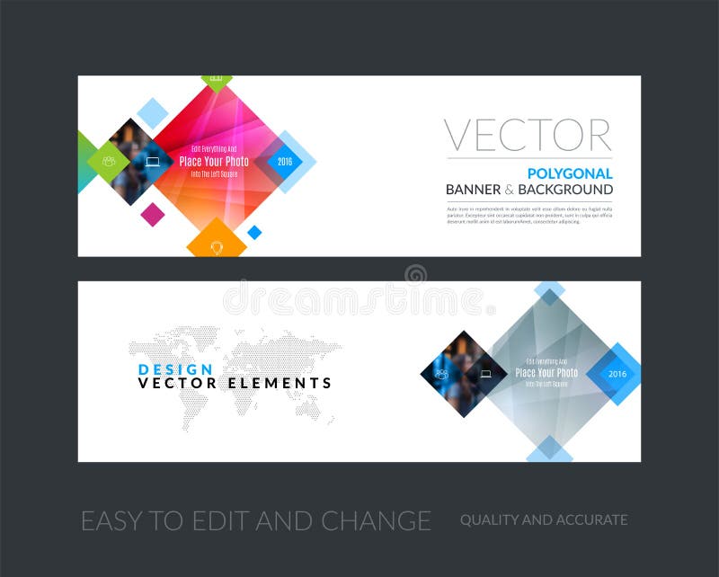 Vector Set of Modern Horizontal Website Banners with Yellow Rect Stock ...
