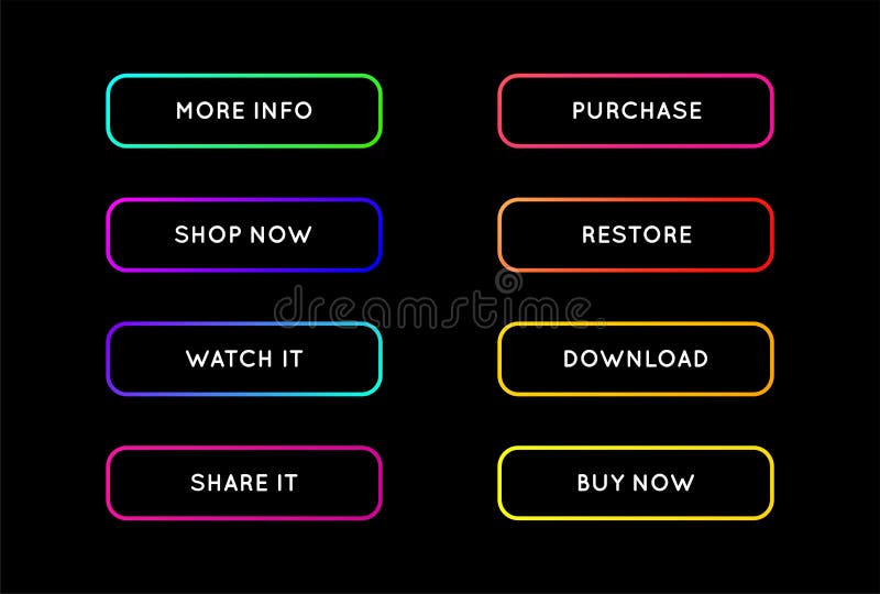 Vector Set Of Modern Neon App Or Game Buttons Stock Vector Illustration Of Learn Menu 190954066