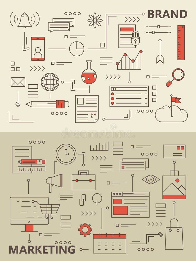 Vector Set of Modern Thin Line Marketing Process Banners Stock Vector ...