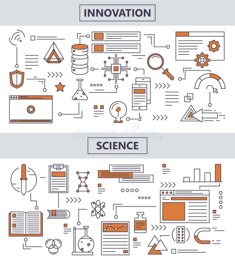 Vector Set of Modern Thin Line Science Innovation Concept Banners Stock ...