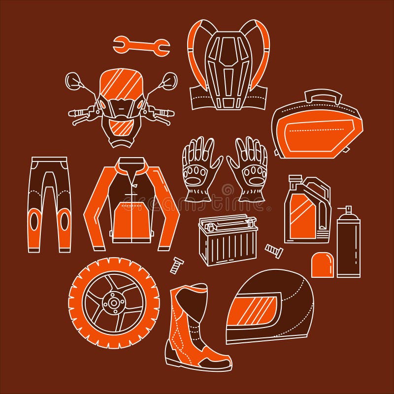 Vector Set of Motorcycle Icons Stock Vector - Illustration of gloves ...
