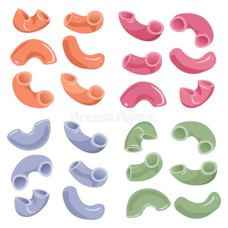 Vector Set of Multicolored Elbow Pasta Isolated on White Background ...
