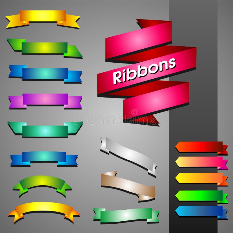 Vector Set of Multicolored Ribbons for Design on a Gray Background ...