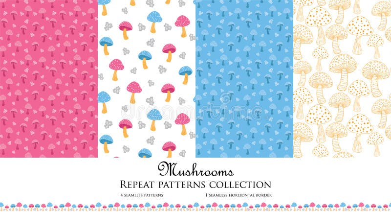 Vector Set of Mushrooms Seamless Patterns Collection Stock Vector ...