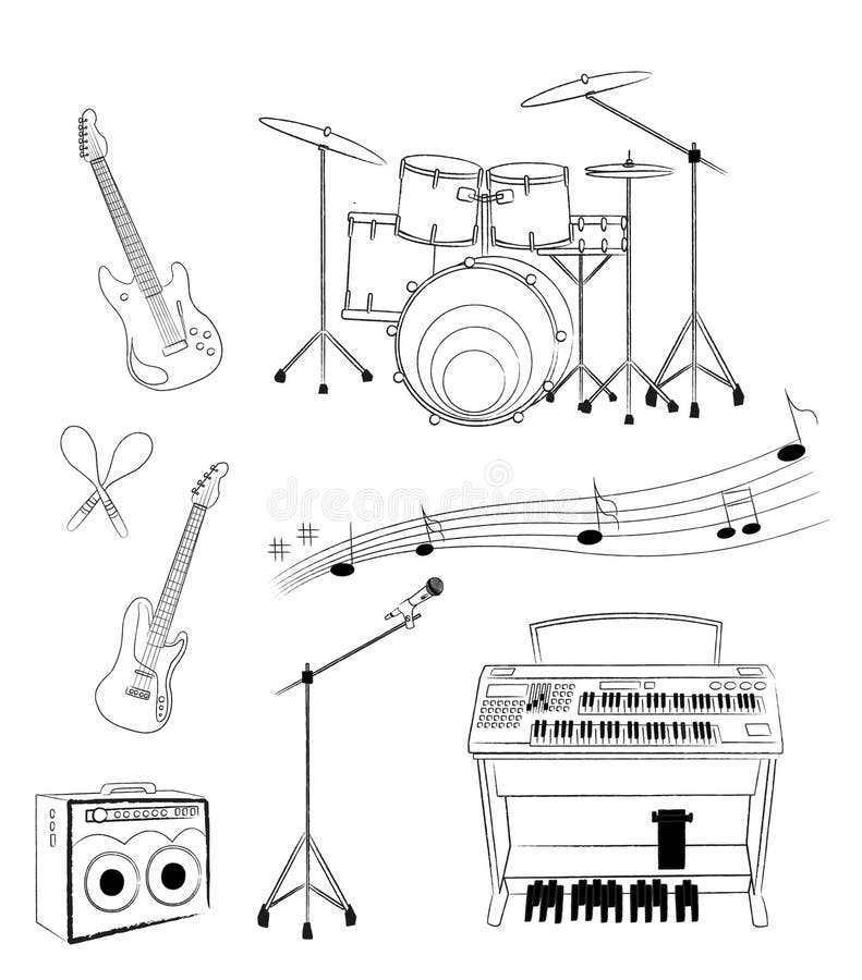 Music instrument set stock vector. Illustration of silhouettes - 8209755