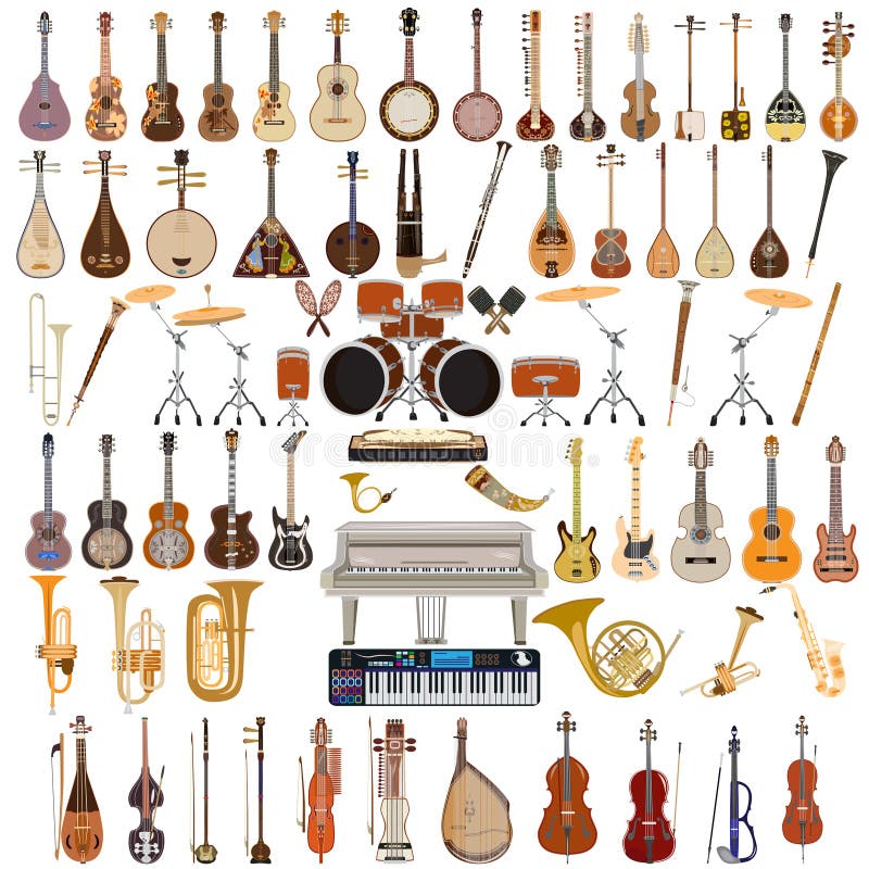 Vector Set of Musical Instruments on White Background Stock Vector ...