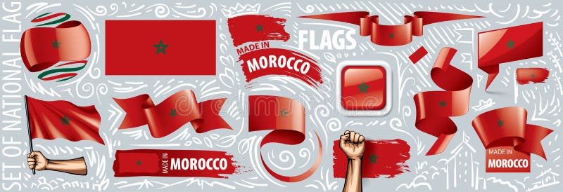 Vector Set of the National Flag of Morocco in Various Creative Designs ...