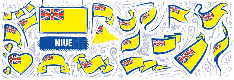 Vector Set of the National Flag of Niue in Various Creative Designs ...