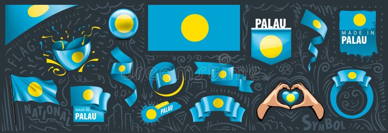 Vector Set of the National Flag of Palau in Various Creative Designs ...