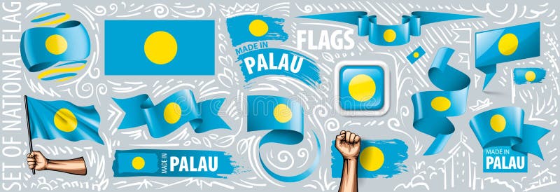 Vector Set of the National Flag of Palau in Various Creative Designs ...