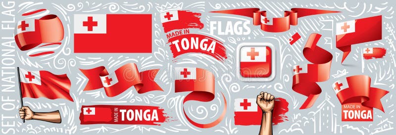 Vector Set of the National Flag of Tonga in Various Creative Designs ...