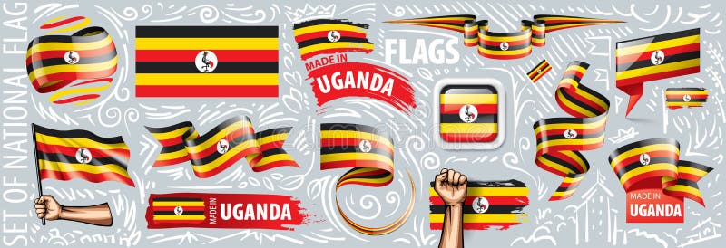 Vector Set of the National Flag of Uganda in Various Creative Designs ...