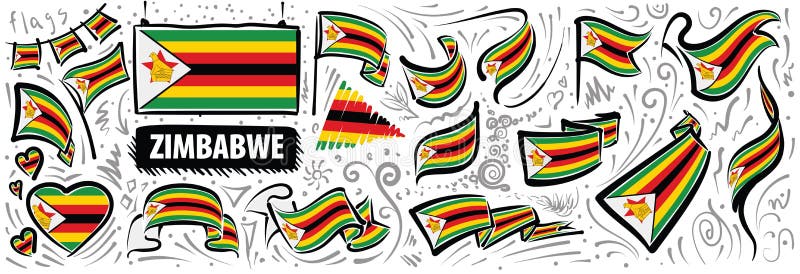 Vector Set of the National Flag of Zimbabwe in Various Creative Designs ...