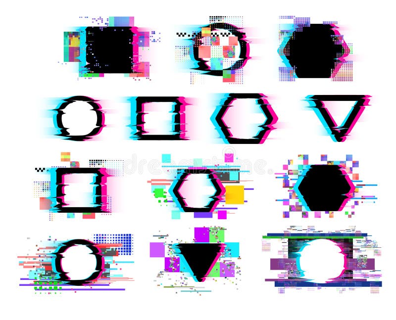 Vector Set of Neon Glitch Frames on Isolated Background. Stock ...