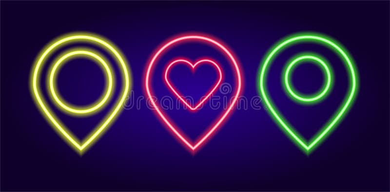 Vector Set of Neon Location Signs in Different Colors with a Circle and ...