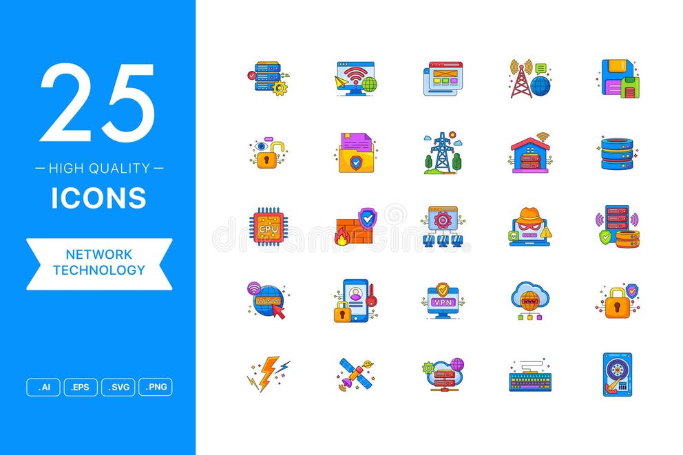 Vector Set of Network Technology Icons Stock Vector - Illustration of ...