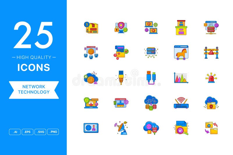 Vector Set of Network Technology Icons Stock Vector - Illustration of ...