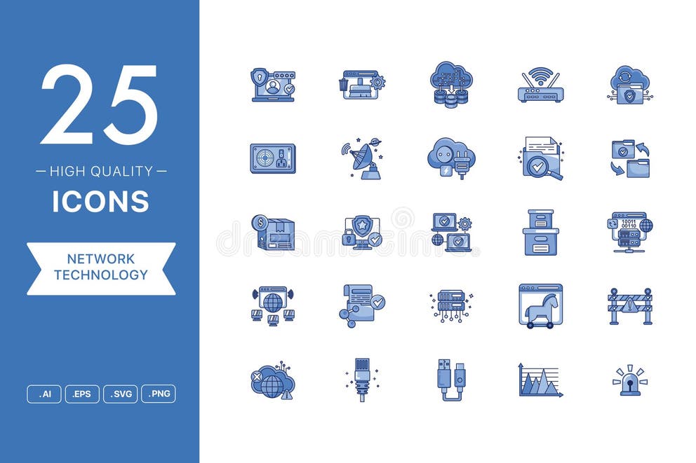 Vector Set of Network Technology Icons Stock Vector - Illustration of ...