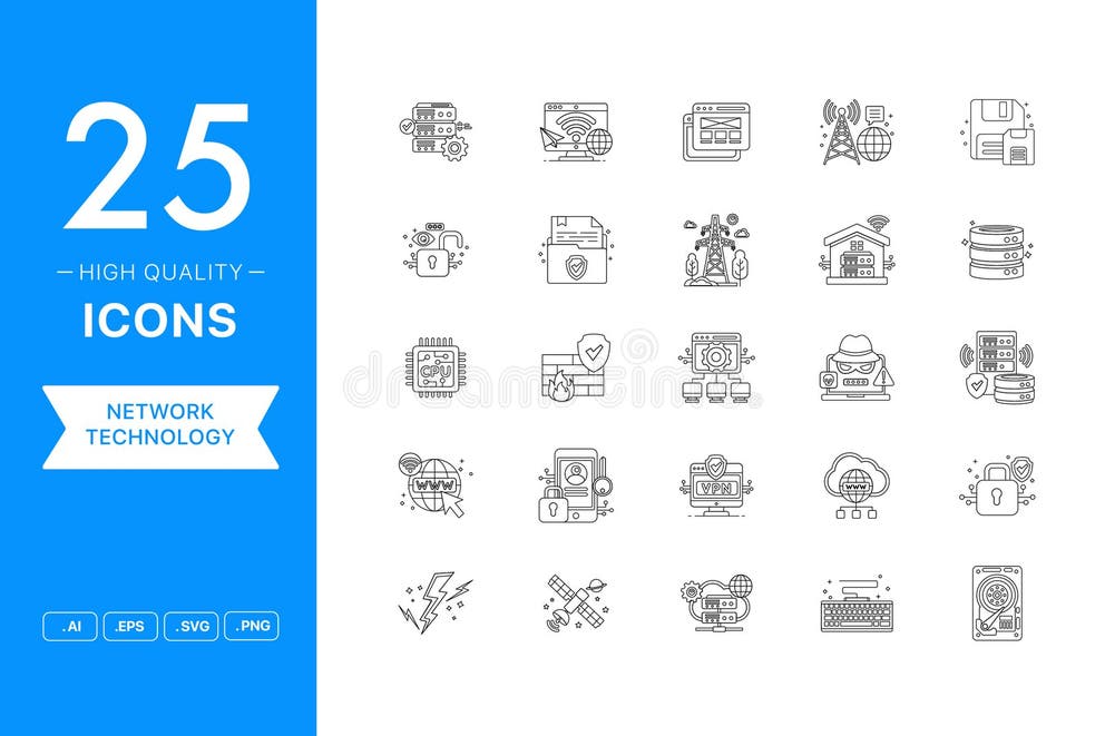 Vector Set of Network Technology Icons Stock Vector - Illustration of ...