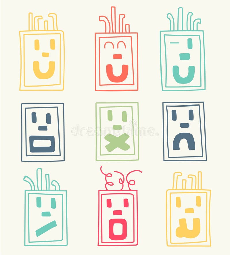 Vector Set of Nine Faces, Emoticons. Stock Vector - Illustration of ...