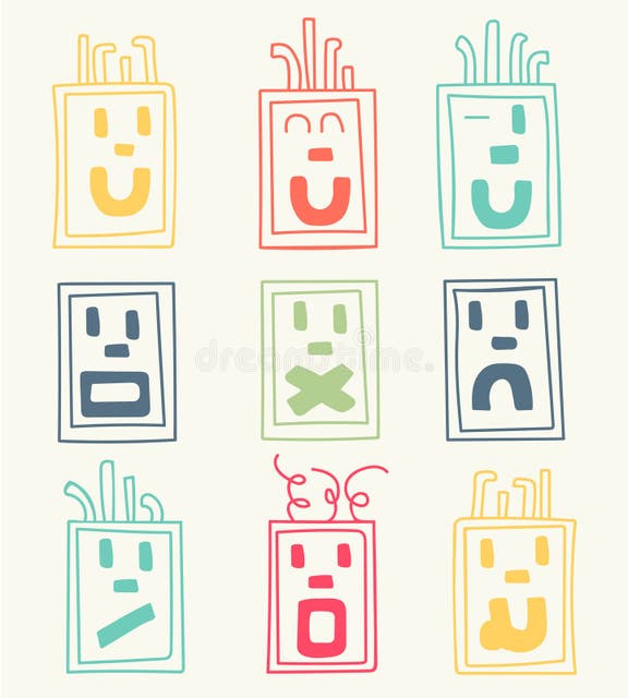 Vector Set of Nine Faces, Emoticons. Stock Vector - Illustration of ...