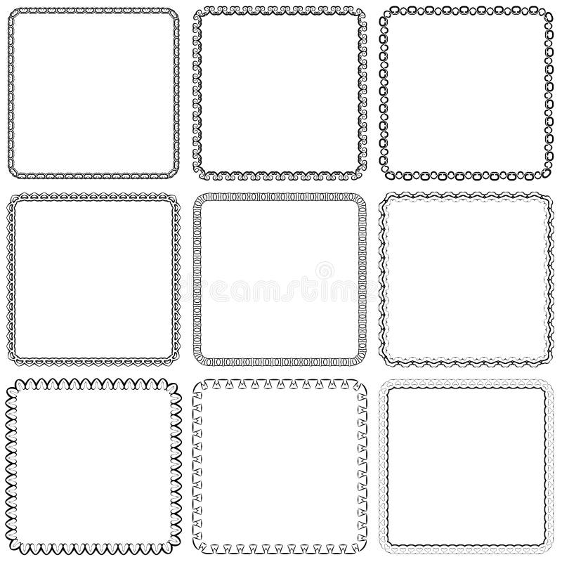 Set of Nine Square Doodles Frames. Stock Vector - Illustration of ...