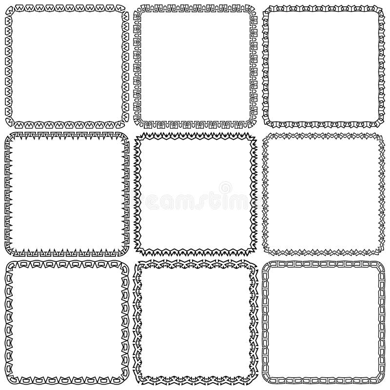 Set of Nine Square Doodles Frames. Stock Vector - Illustration of ...