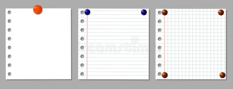 VECTOR Set: Notebook Pages with Holes on Side and Realistic Pin Buttons ...