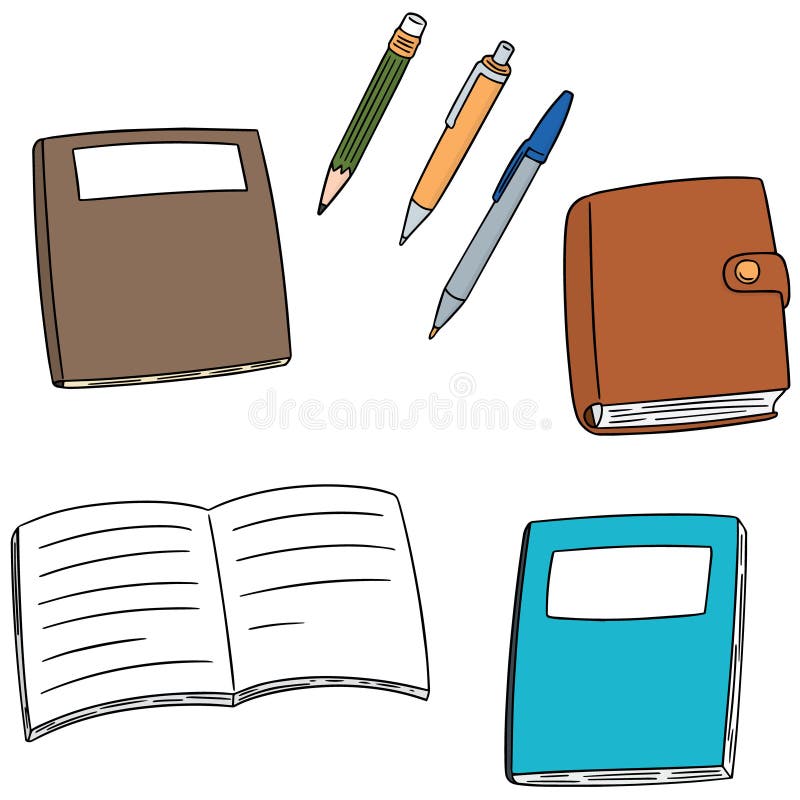 Vector Set of Notebook, Pen and Pencil Stock Vector - Illustration of ...