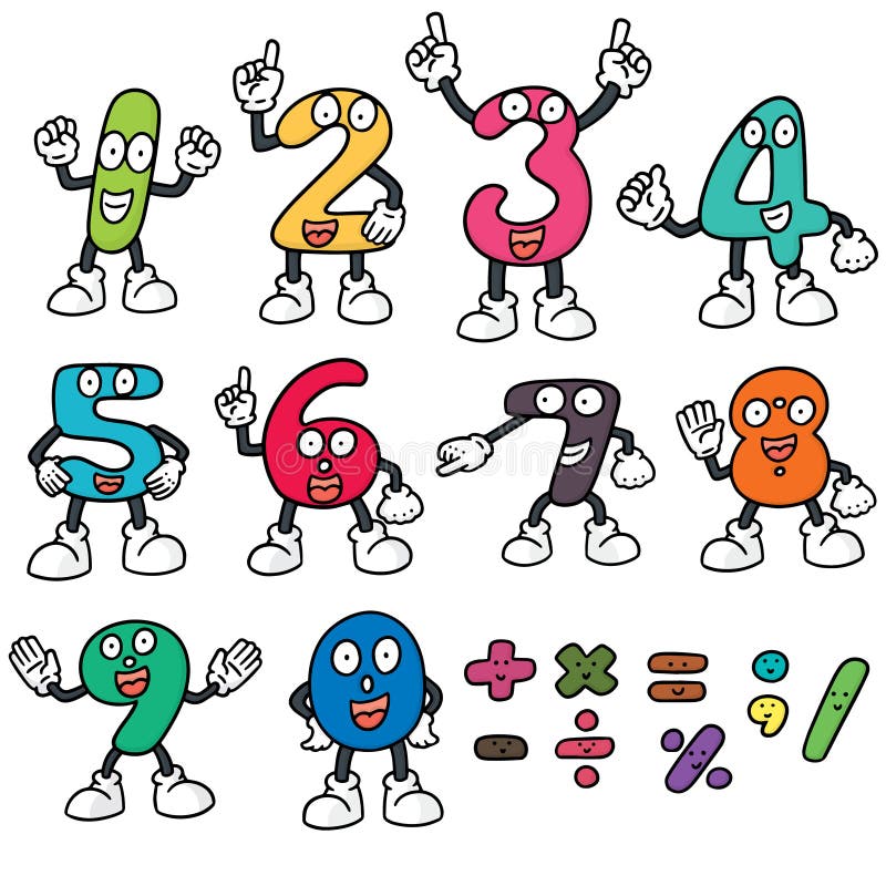 Numerical Cartoon Characters Stock Vector - Illustration of three ...