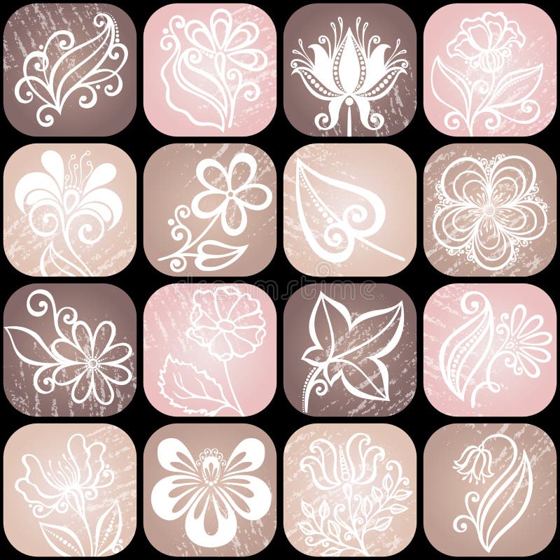 Vector Set Od Floral Icons. Seamless Pattern Stock Vector ...