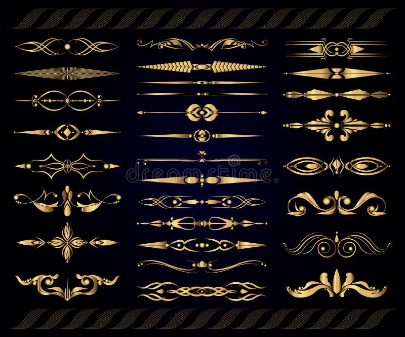 Vector Set of Old Gold Decorative Elements for Book Pages and Wedding ...