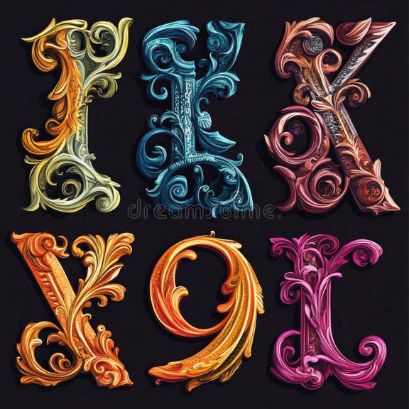 Vector Set of Ornamental Letters and Numbers. Calligraphic Design ...